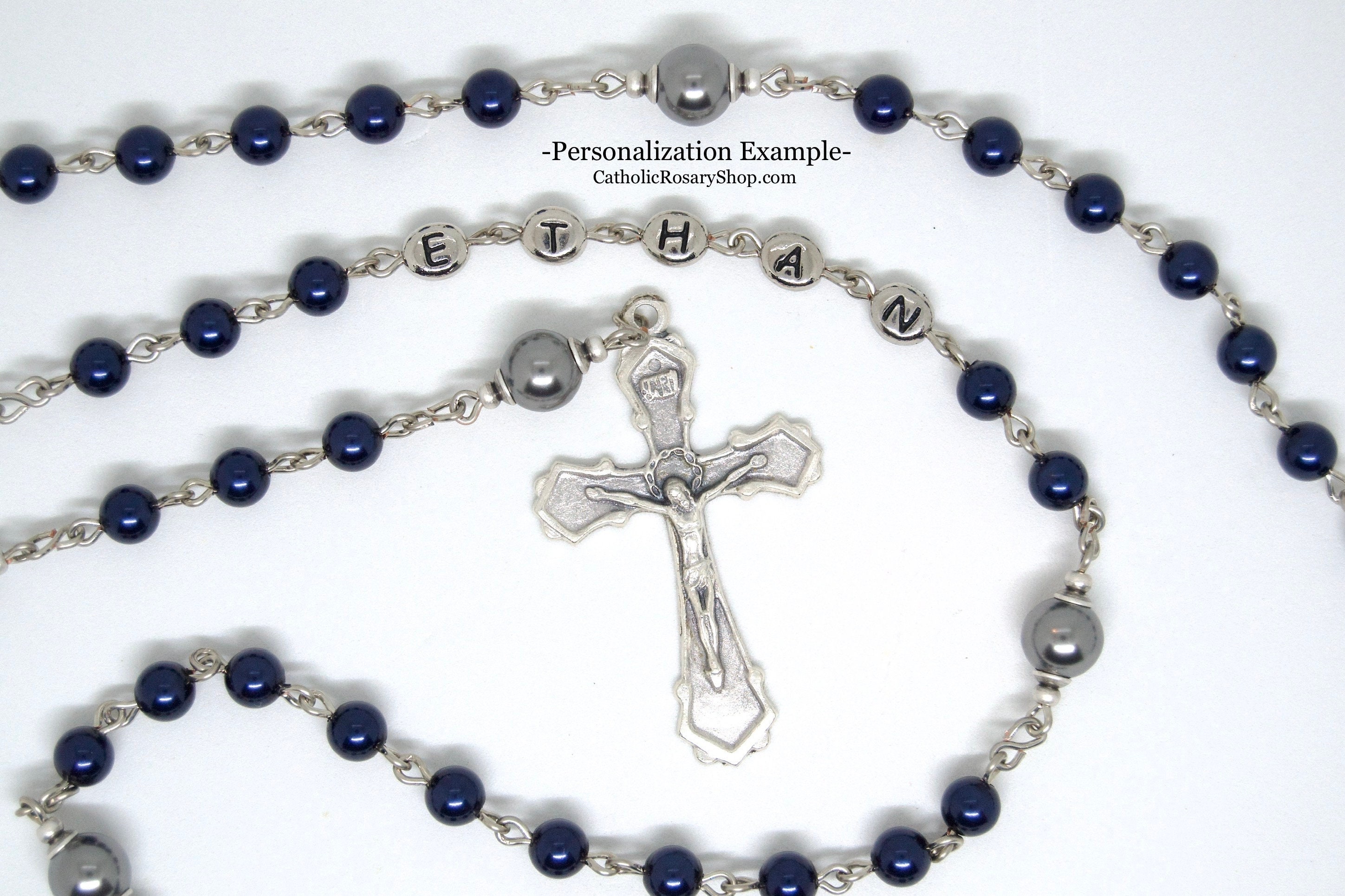 Boy's Blue & Gray Catholic Rosary for Baptism or First Communion ...