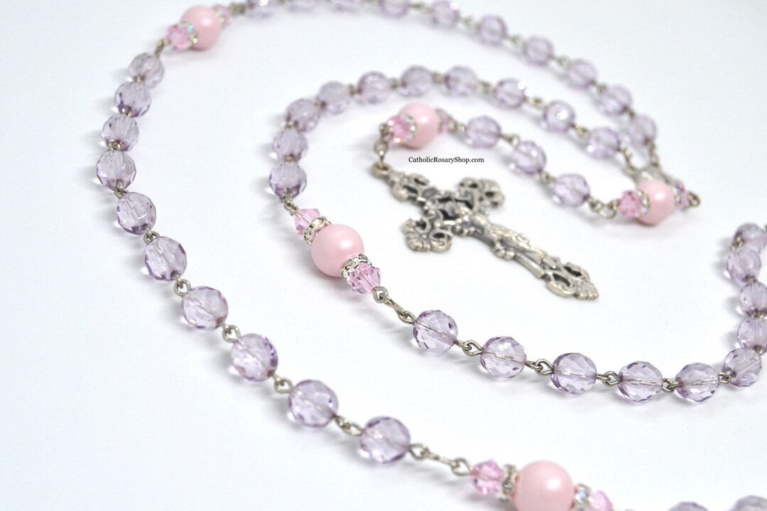 Baby Girl's Genuine Crystal Pastel Rosary in Pink & Purple ...