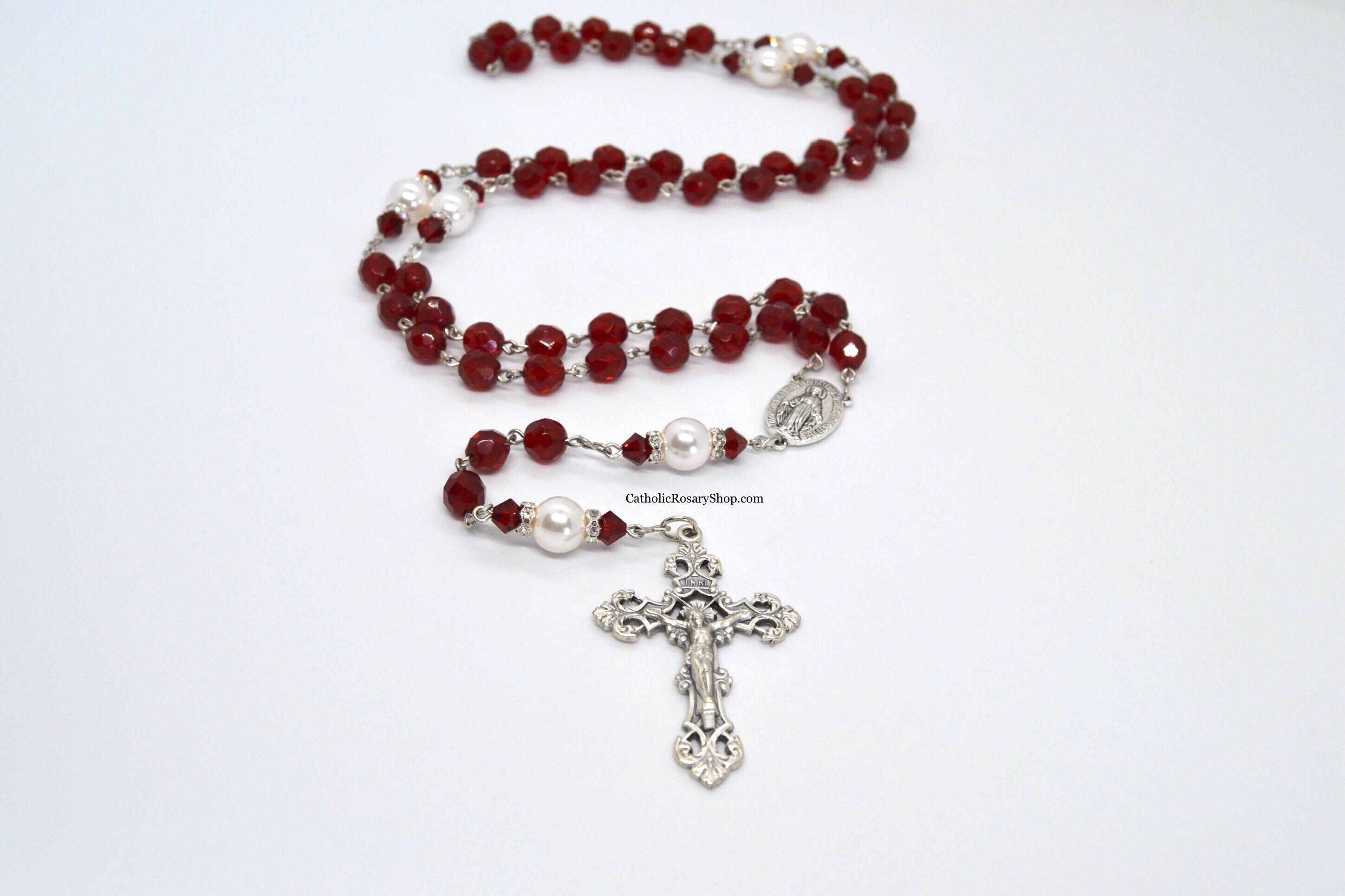 Personalized Ruby Genuine Crystal and Pearl Catholic Rosary | July ...