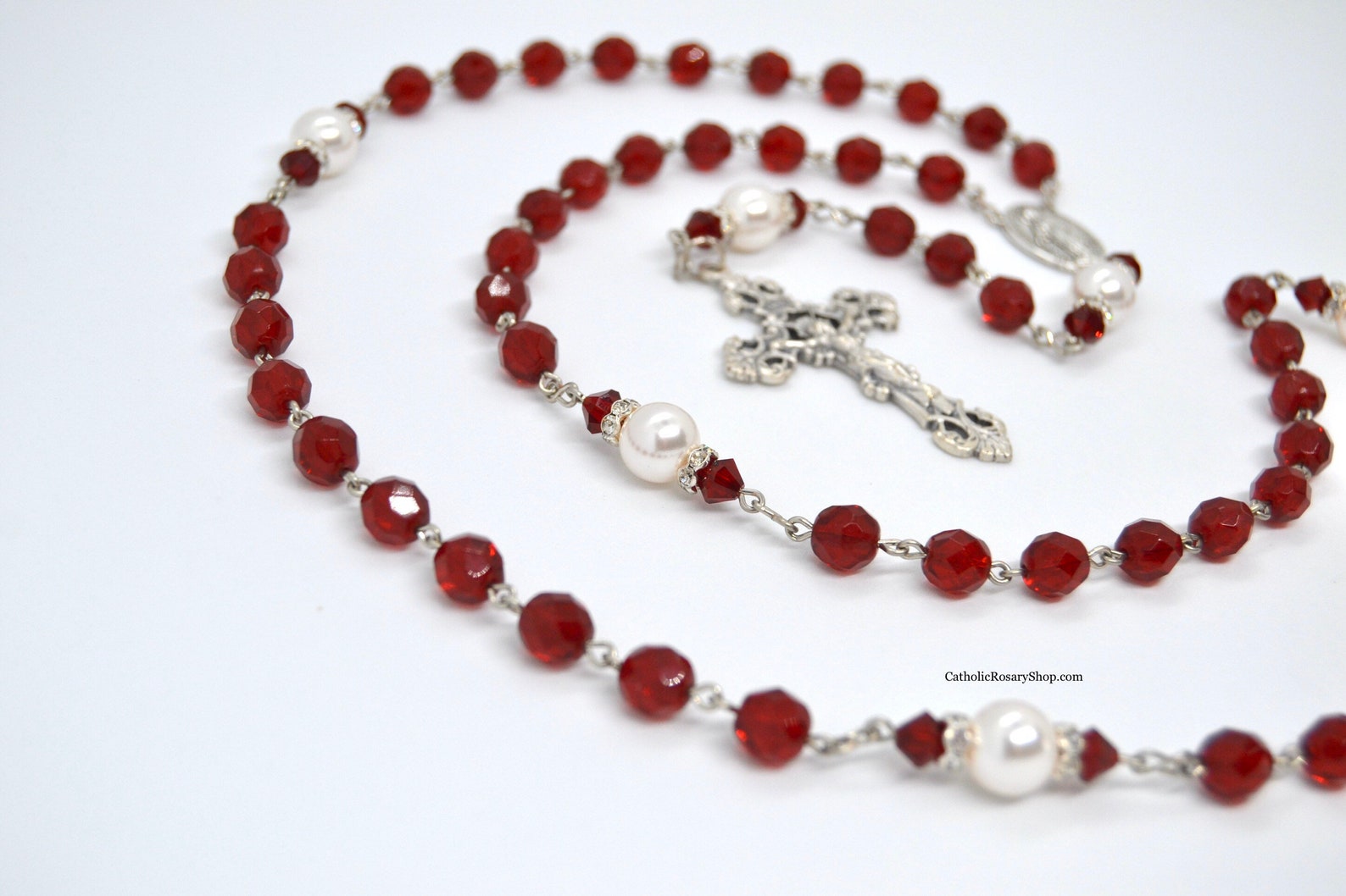 Personalized Ruby Genuine Crystal and Pearl Catholic Rosary | July ...