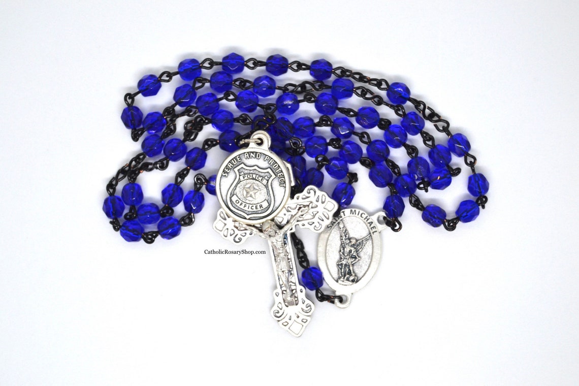 Police Officer's THIN BLUE LINE St. Michael Rosary Gift - Etsy