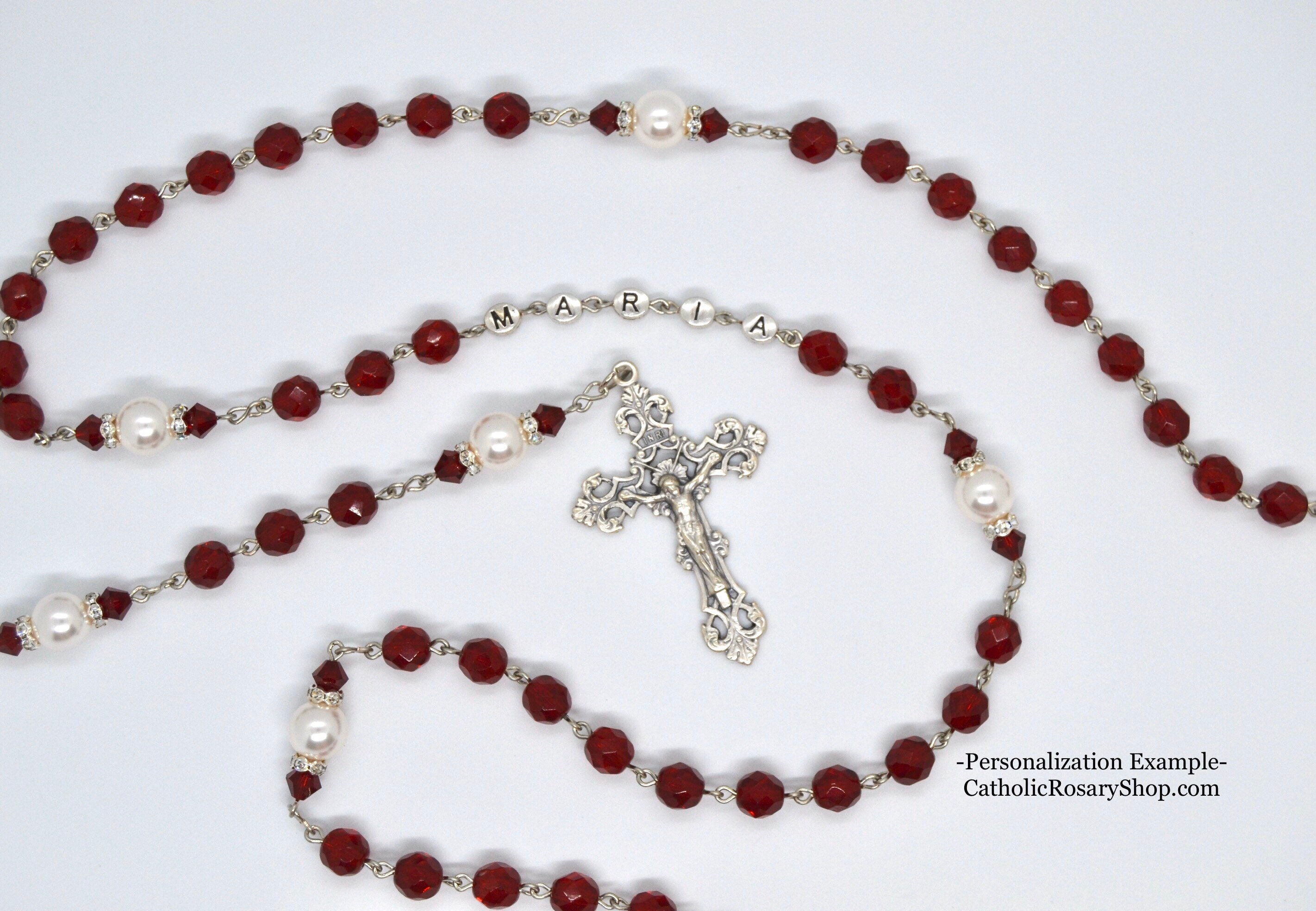 Personalized Ruby Genuine Crystal and Pearl Catholic Rosary - Etsy