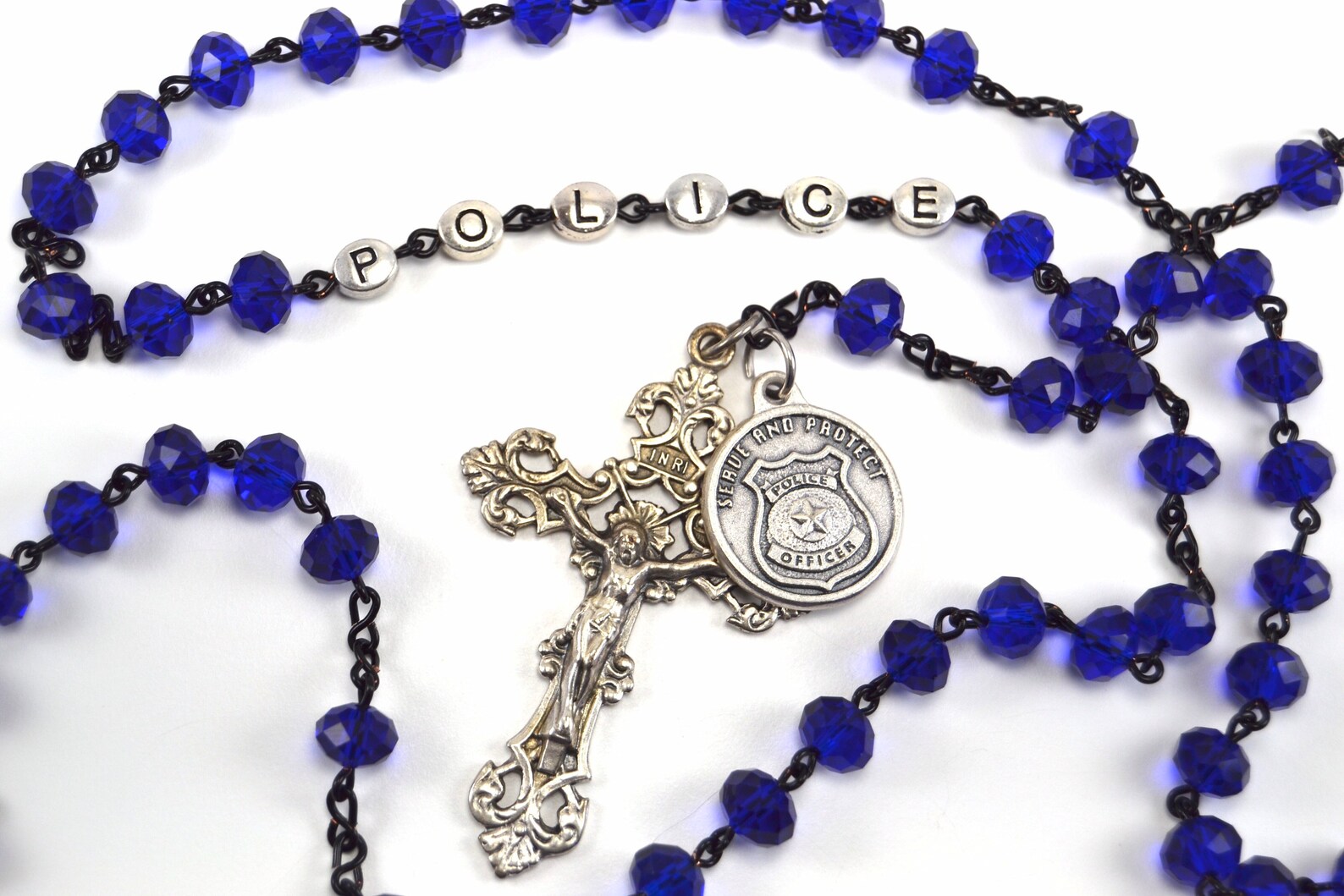 Police Officer's THIN BLUE LINE St. Michael Rosary Gift - Etsy