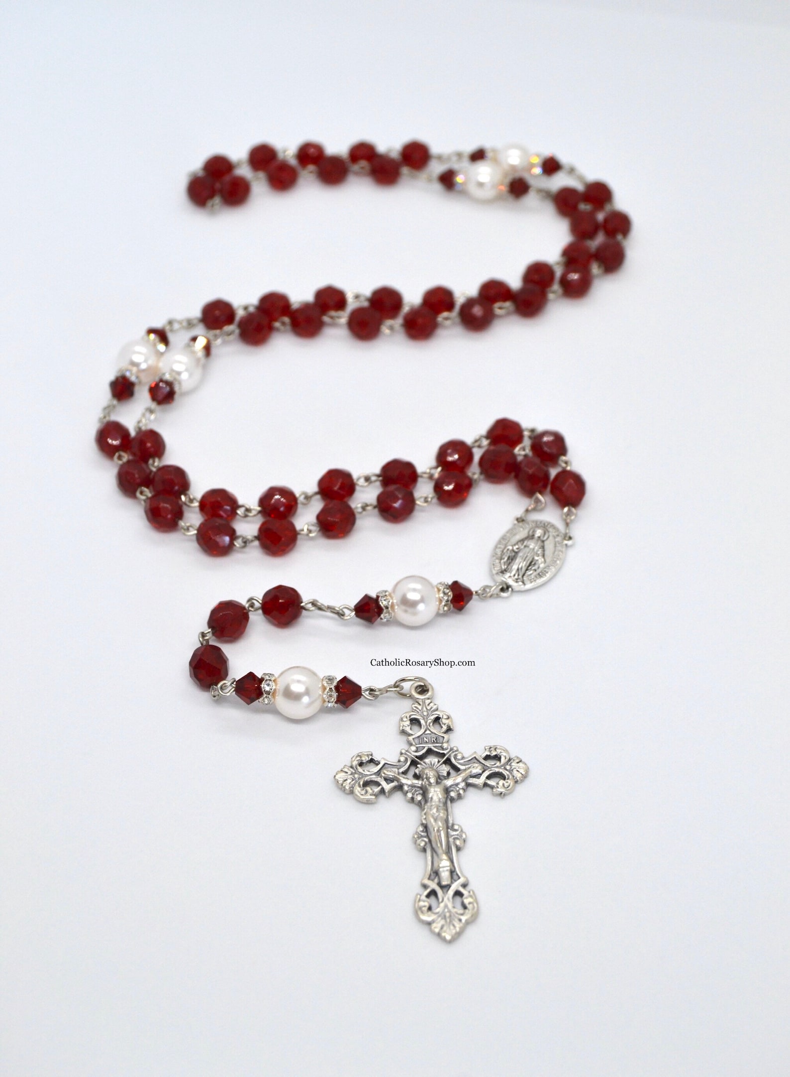 Personalized Ruby Genuine Crystal and Pearl Catholic Rosary | July ...