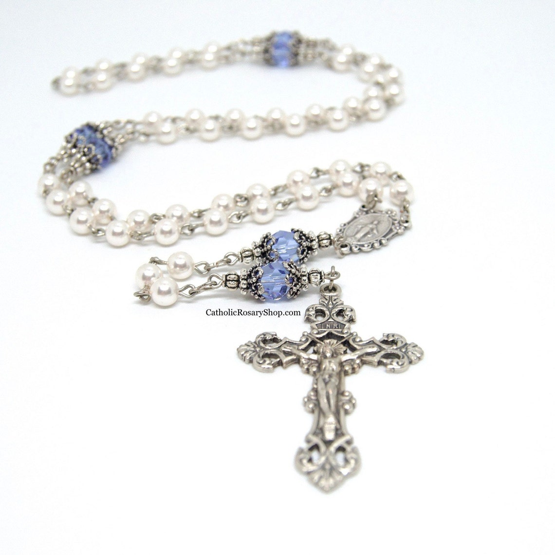 Alexandrite and White Pearl Austrian Crystal Rosary | Alexandrite ...