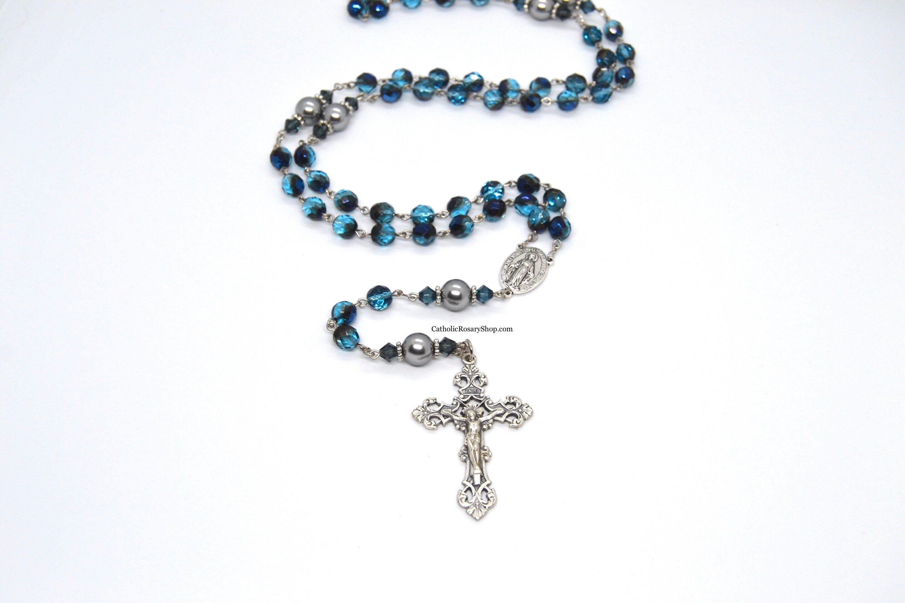 Boy's Blue & Gray Catholic Rosary for Baptism or First Communion ...