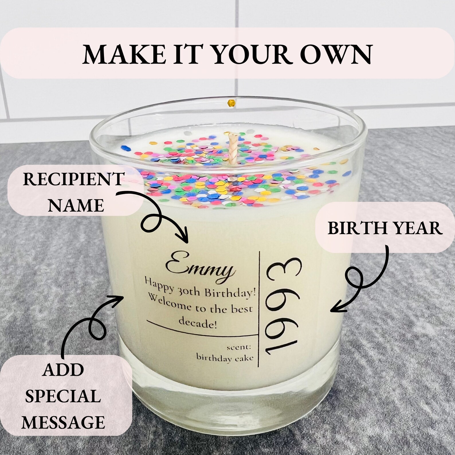 Personalized Birthday Candle, All Natural Soy Wax, Birthday Gift, Any ...