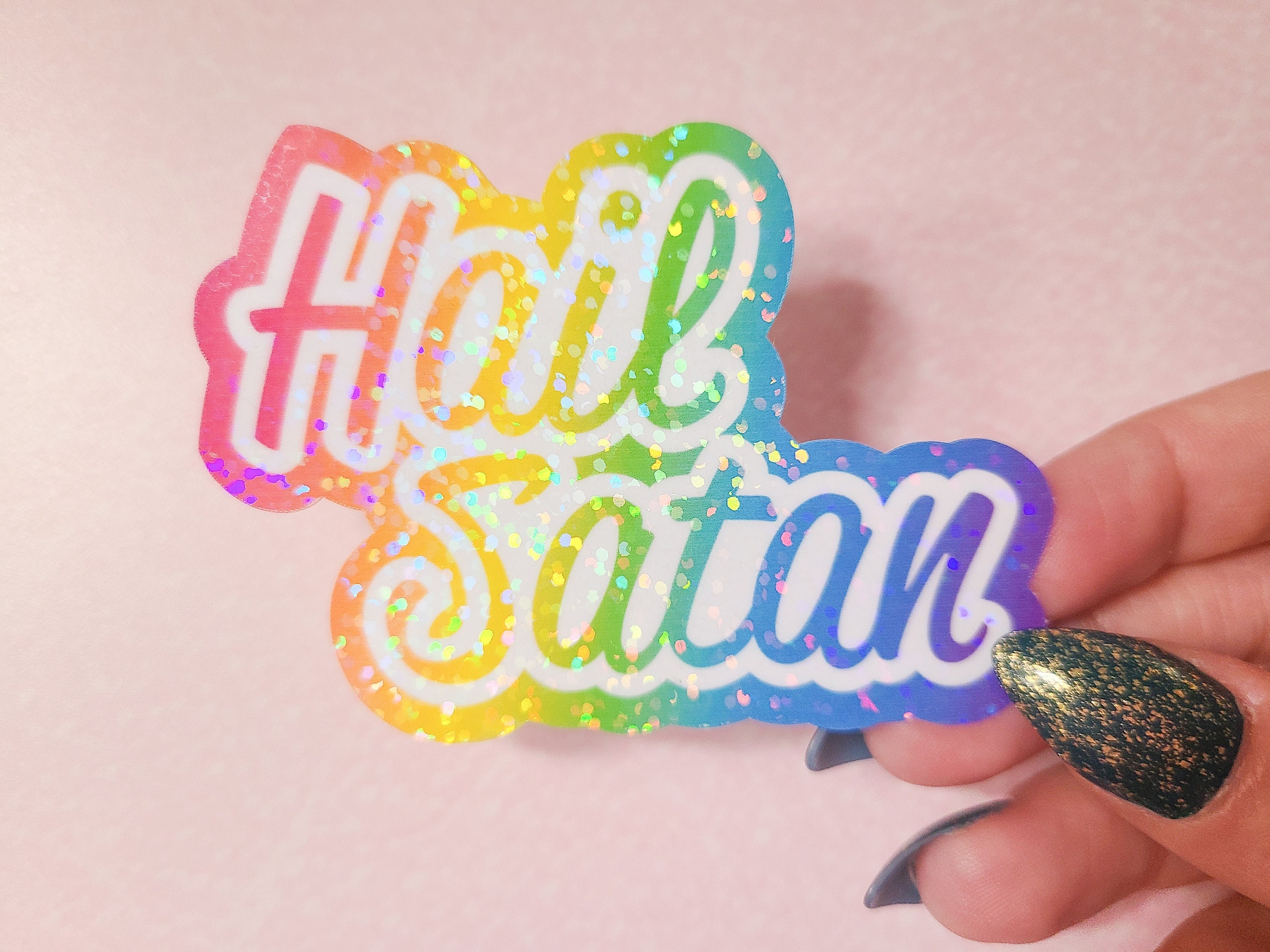 Holographic 90s Nostalgia Inspired Hail Satan Vinyl Sticker - Etsy