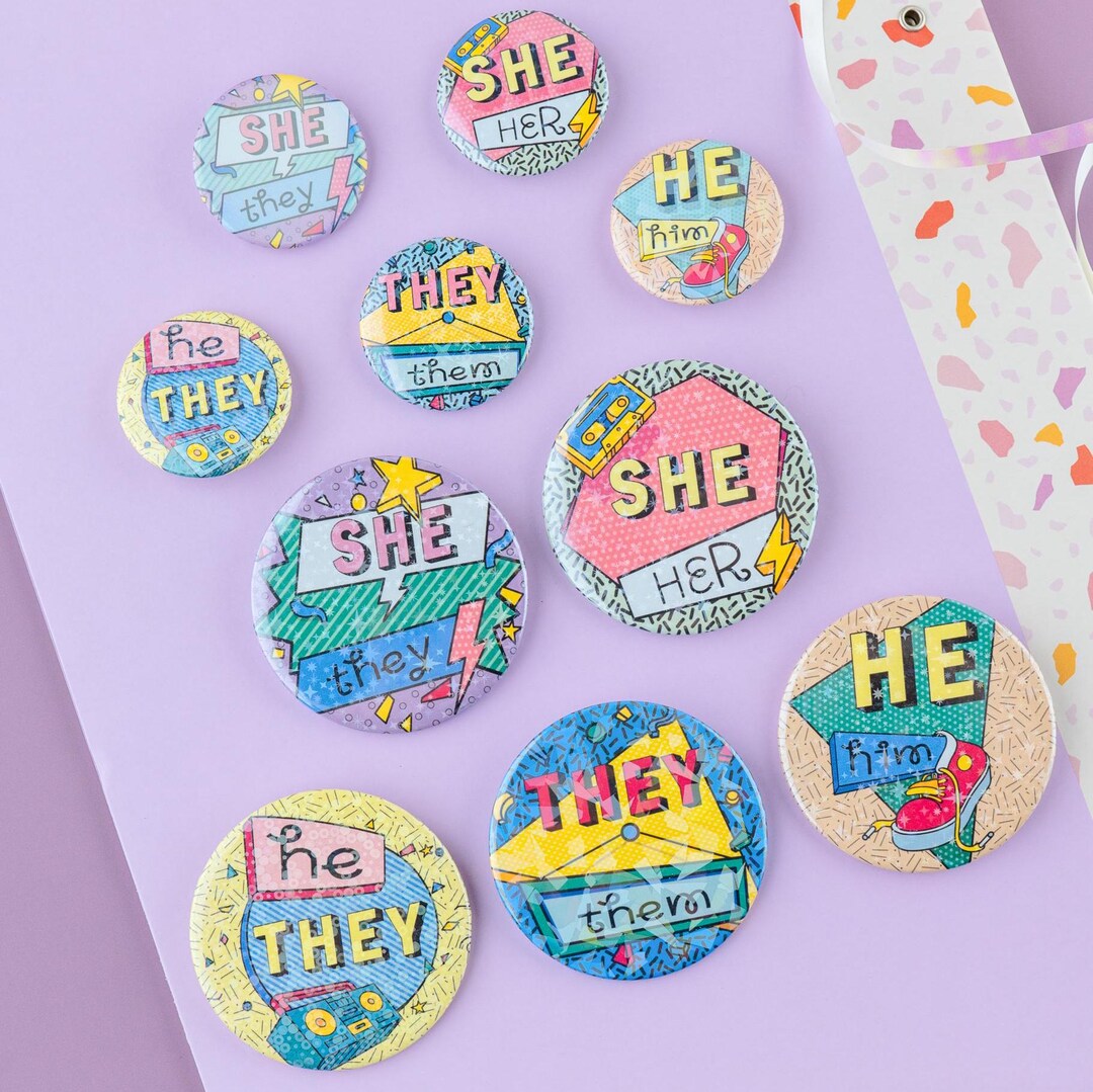 90s Themed Pronoun Buttons LGBTQ Pride Pin-back Button - Etsy