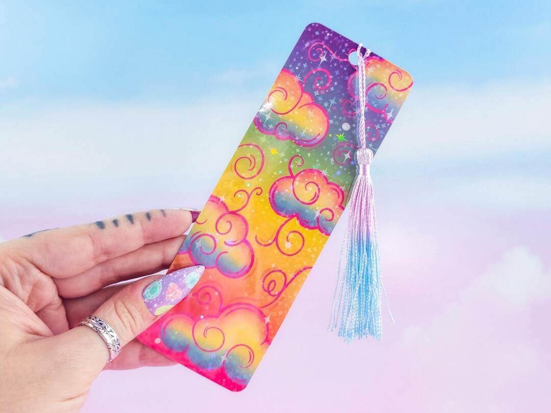 Holographic Rainbow Clouds Bookmark: Handmade Laminated Bookmark With ...
