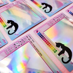 Retro MS Paint Holographic Sticker With Sleeping Black and White Cat ...