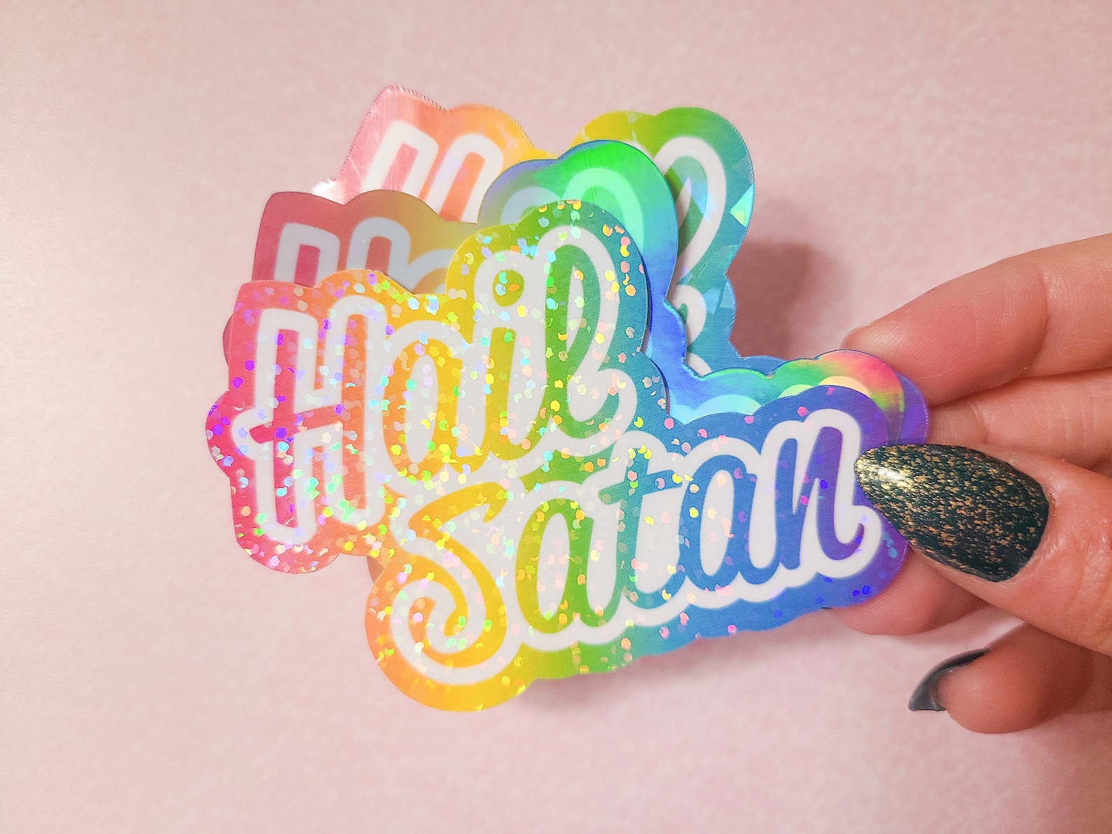 Holographic 90s Nostalgia Inspired Hail Satan Vinyl Sticker - Etsy