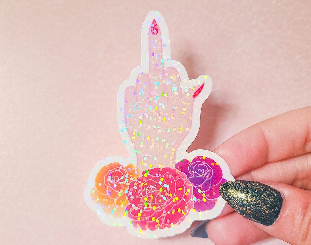 Holographic Waterproof Middle Finger Vinyl Sticker, Die Cut Water ...