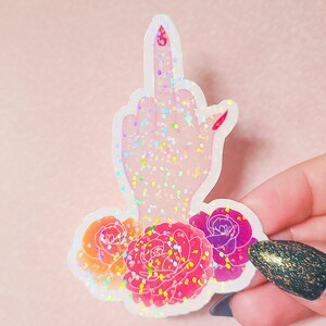 Holographic Waterproof Middle Finger Vinyl Sticker, Die Cut Water ...