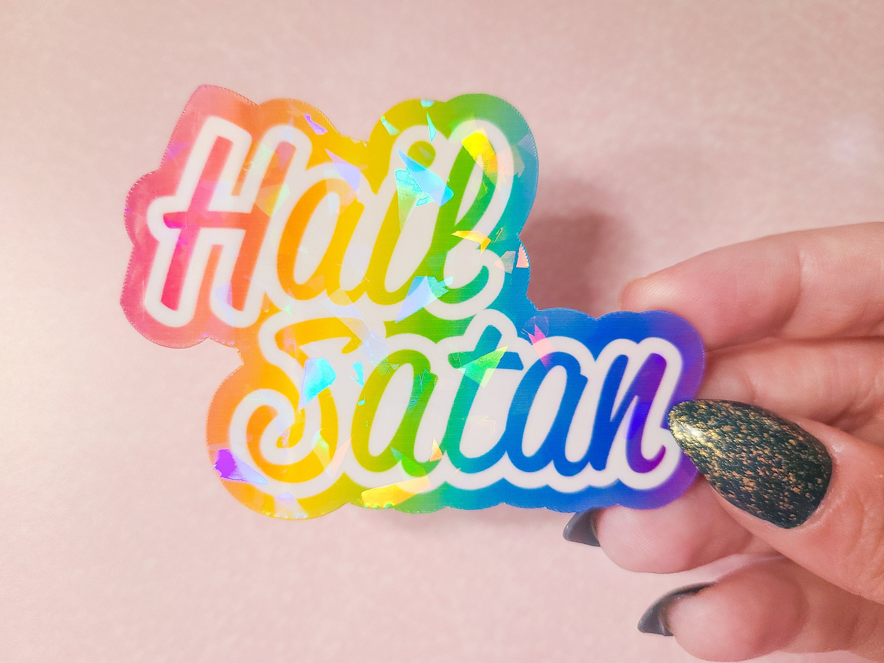 Holographic 90s Nostalgia Inspired Hail Satan Vinyl Sticker - Etsy
