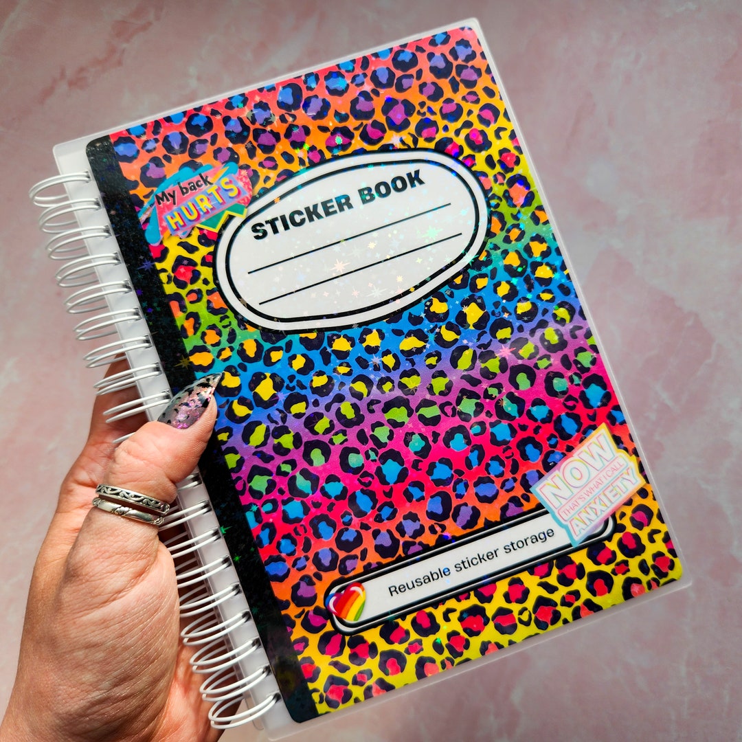 Reusable Sticker Storage Book, Rainbow Leopard Print Composition Book ...