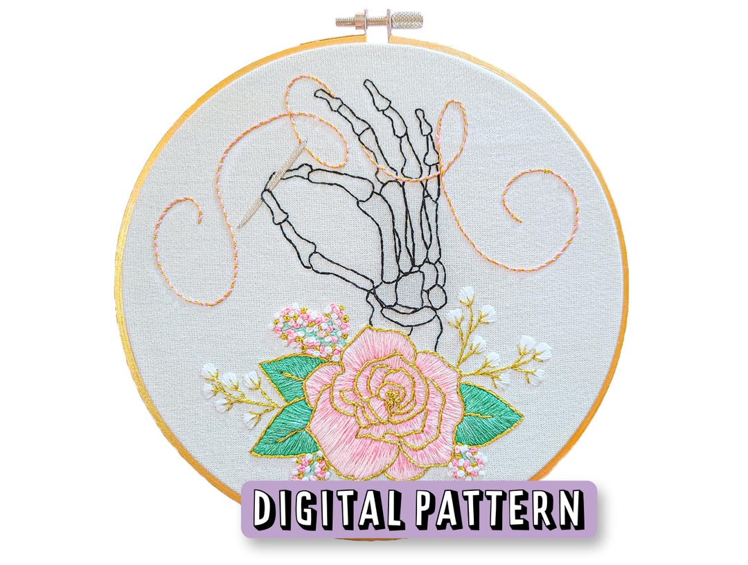 Skeleton Hand Modern Embroidery Pattern, Beginner Friendly Digital ...