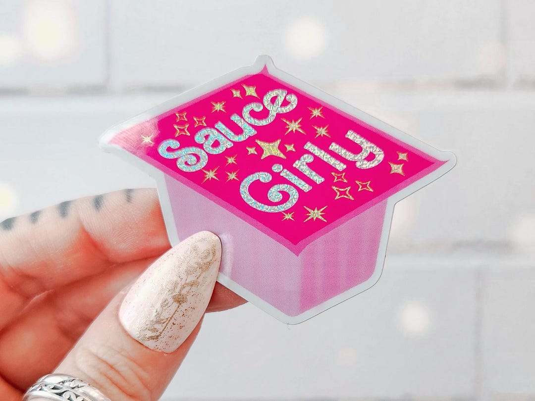 Pink Holographic Sauce Girly Sticker, Waterproof Glittery Sticker, Die ...