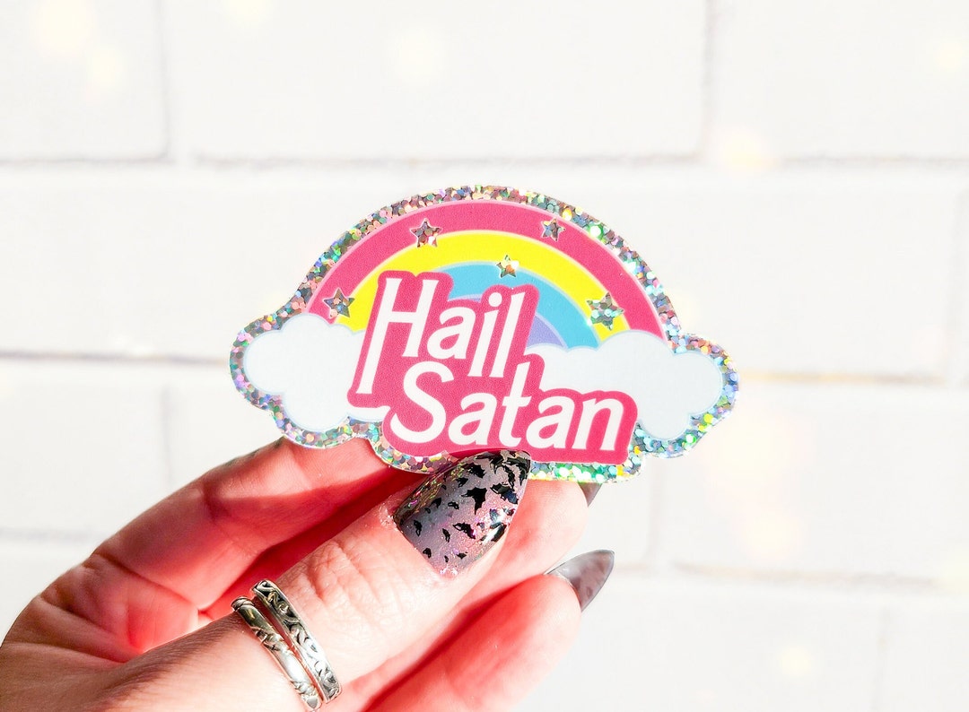 Holographic Kawaii Hail Satan Rainbow Vinyl Sticker, Die Cut Water ...