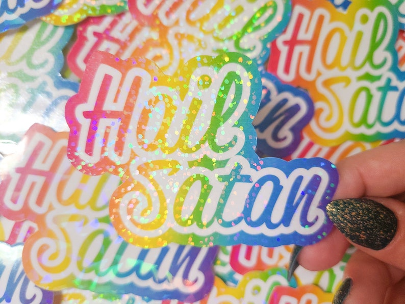 Holographic 90s Nostalgia Inspired Hail Satan Vinyl Sticker - Etsy