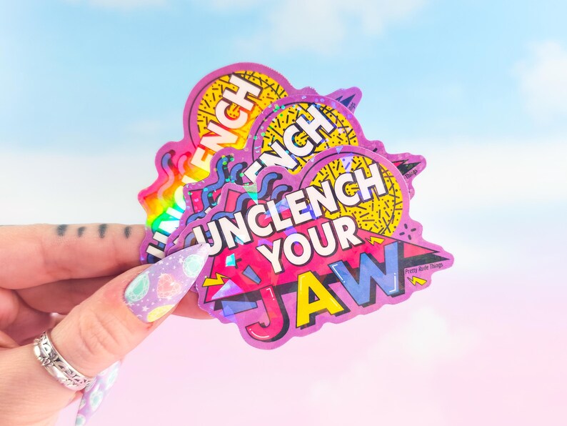 Holographic "unclench Your Jaw" Sticker: 80s Retro Vinyl Decal - Etsy