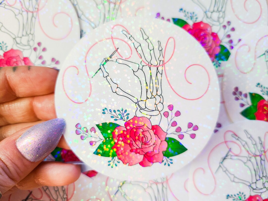 Holographic Skeleton Hand Sticker, Rainbow Vinyl Sticker, Water Bottle ...