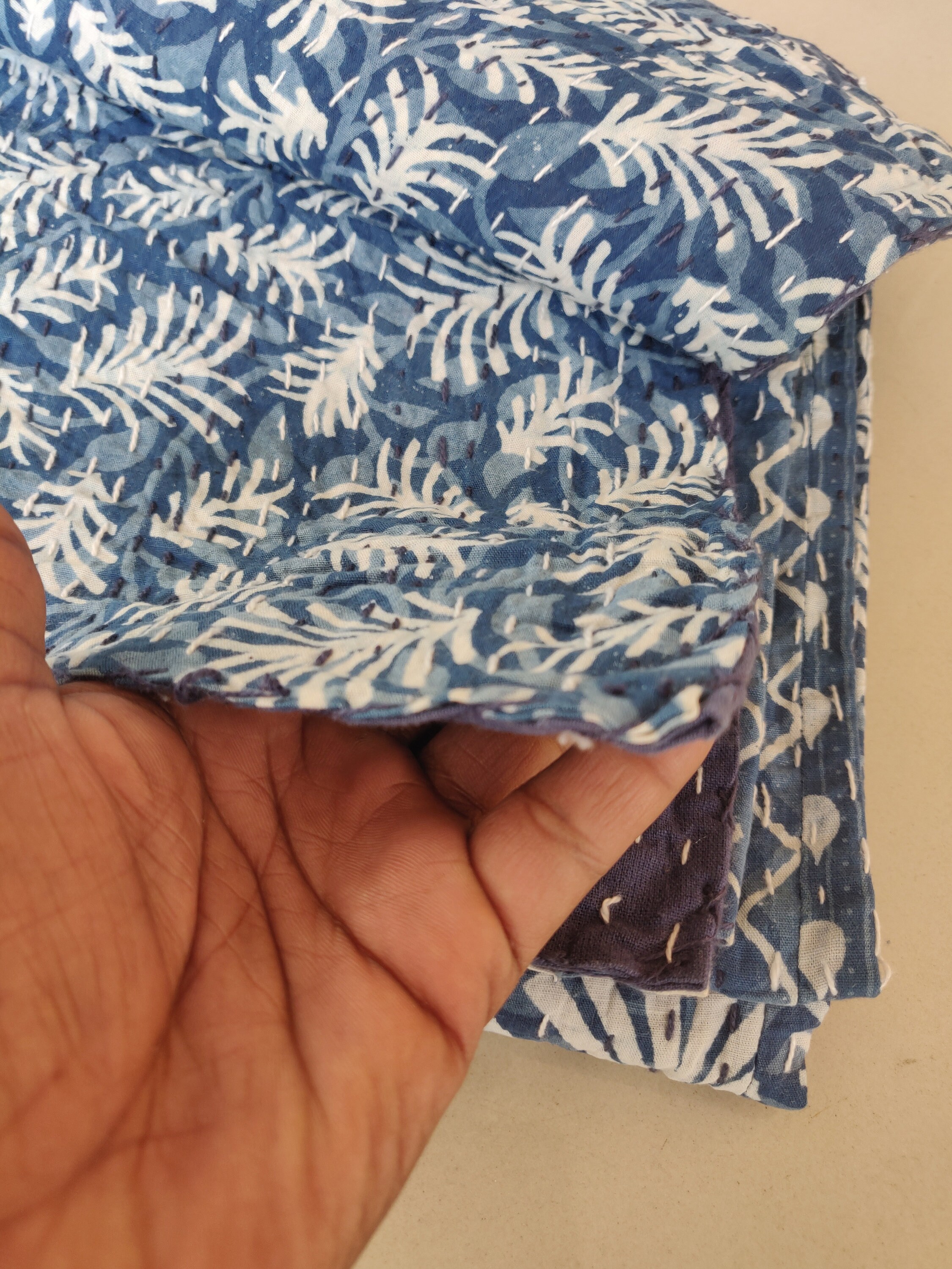 Hand made hand Block Print Blue kantha Quilt handmade kantha | Etsy