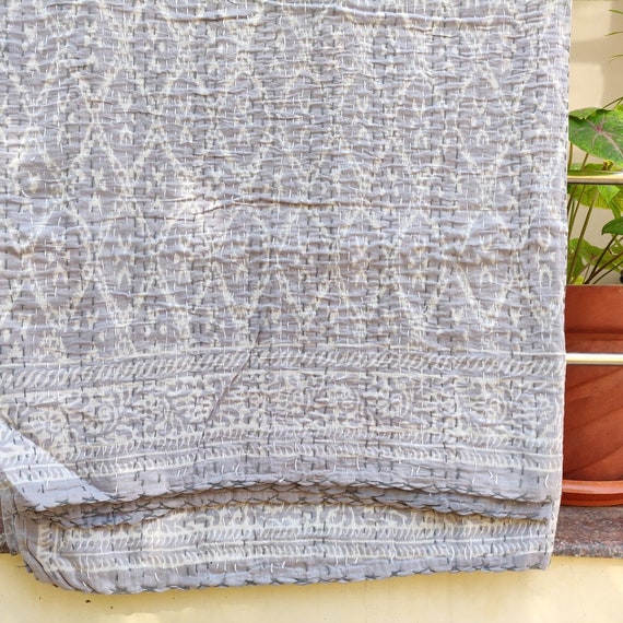 Indian Handblock Print Kantha Quilt Handmade Work Bedspread | Etsy