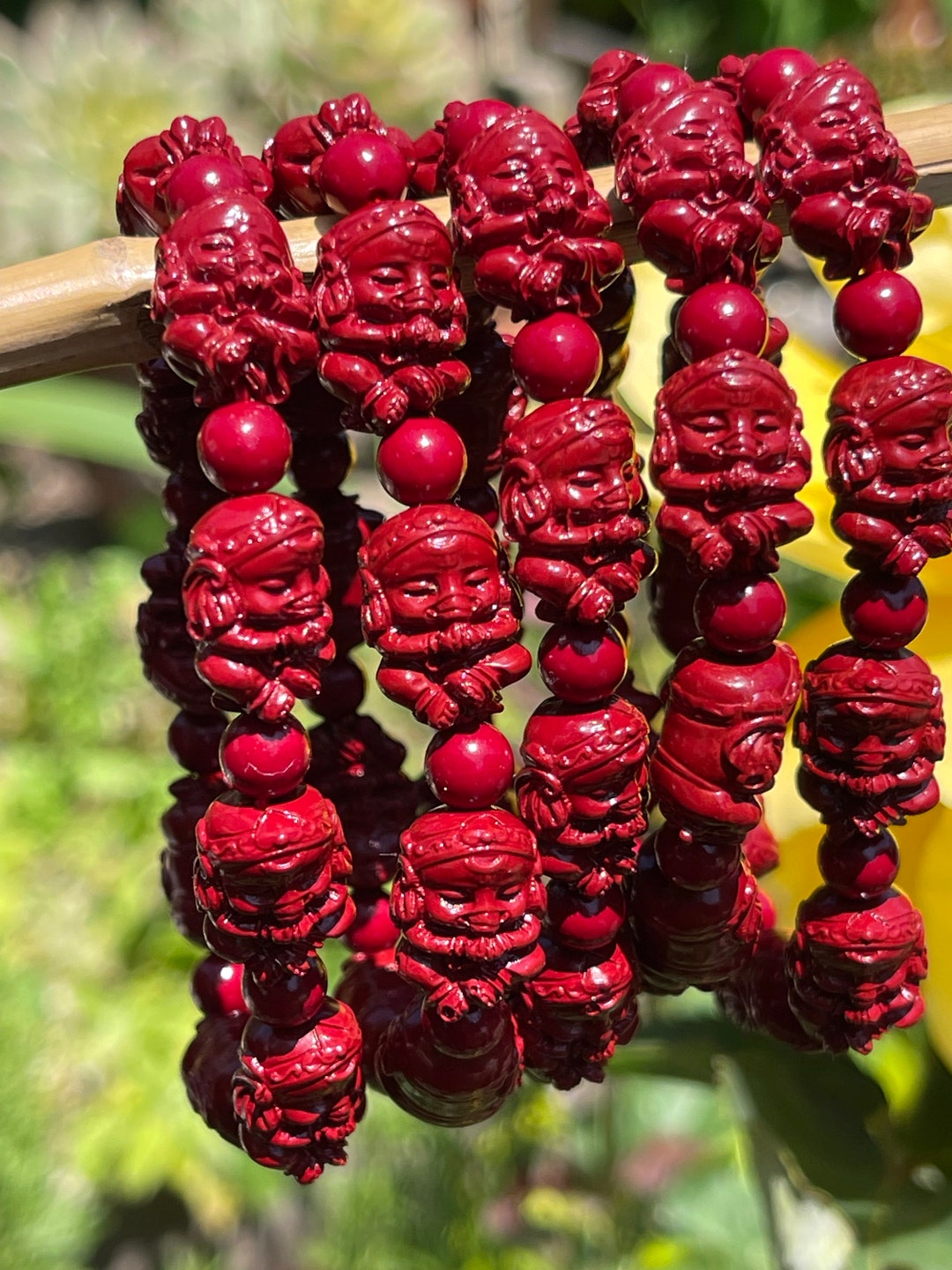 Dark Red Cinnabar Goddess Stretchy Bracelet Lucky Charms Bracelet Lucky Red Stone Bracelet ...