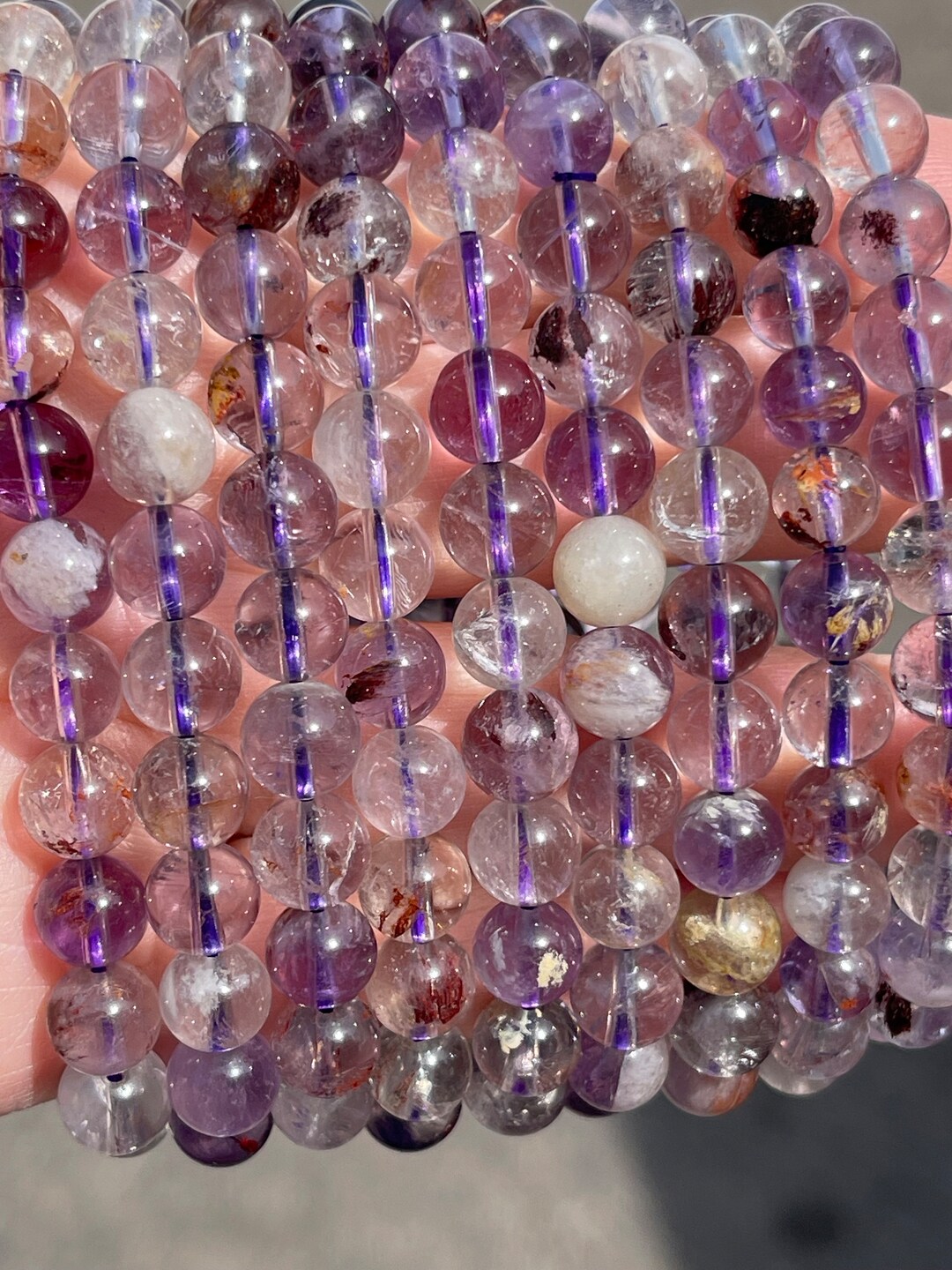 Genuine Natural Purple Ghost Bead Bracelet/ Stretchy Bracelet Natural ...