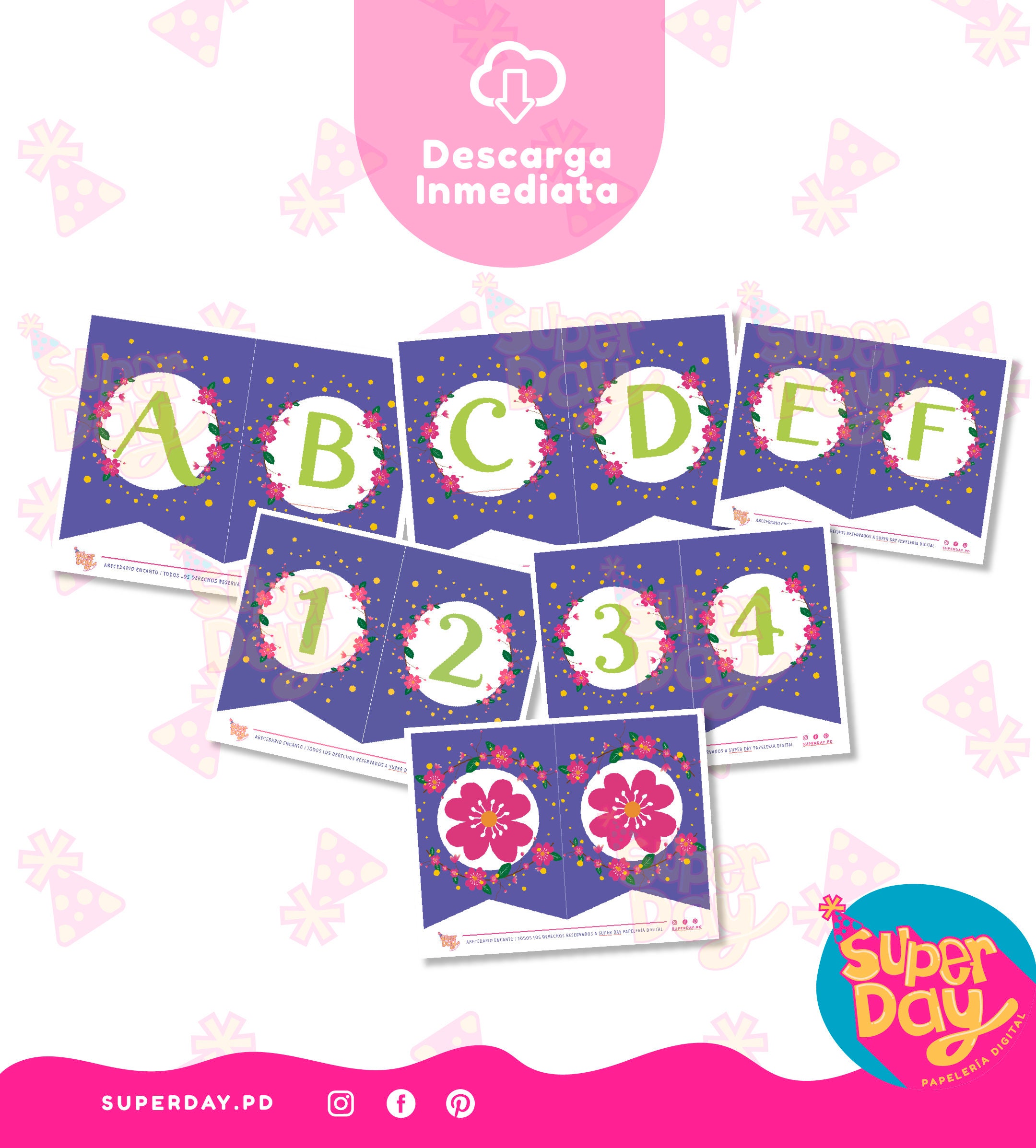 Alphabet Banner Charm / Instant Download / Full Alphabet / Birthday ...