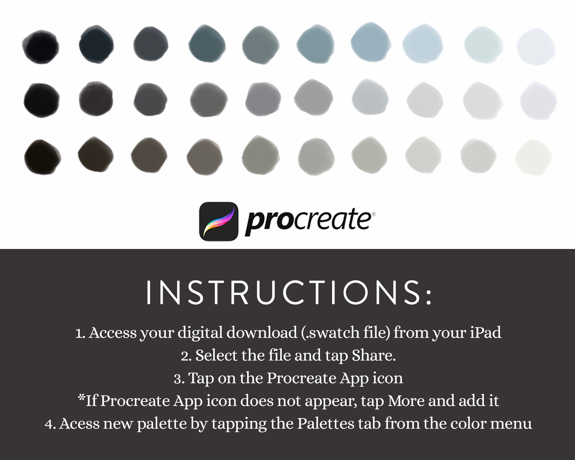 Procreate Color Palette Copic Marker Swatch Grey Value Scale 30 Greys ...