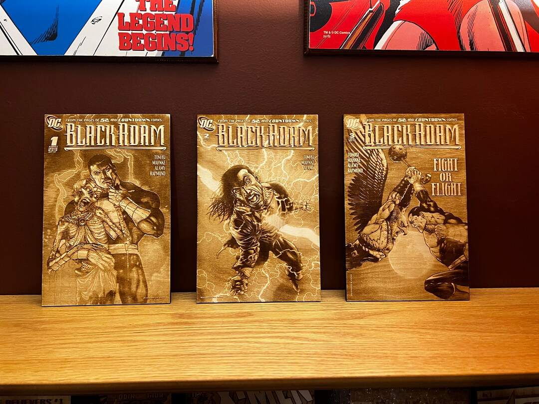 Laser Engraved Black Adam Comic Book Cover Art Set of 3 - Etsy