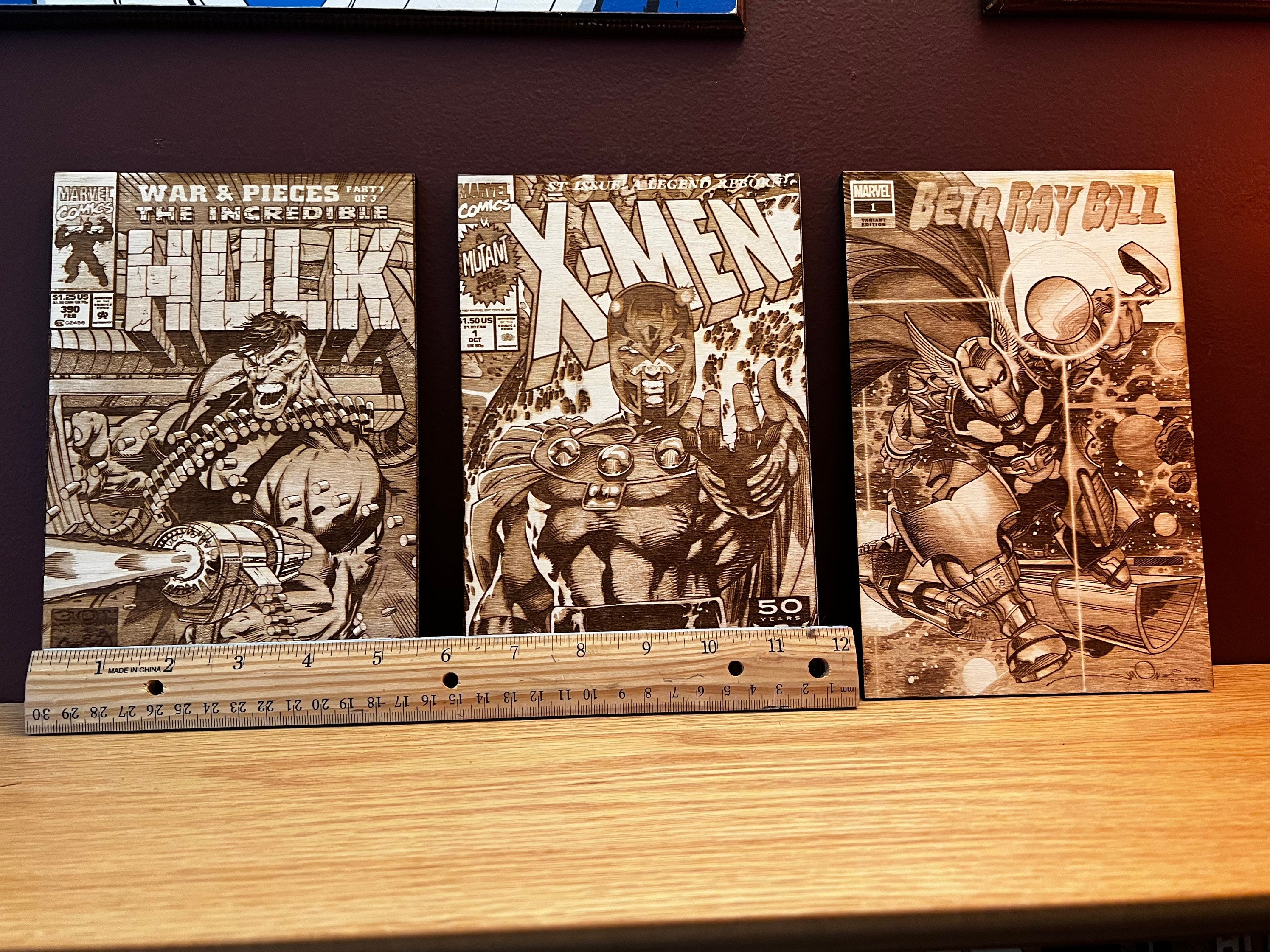 X-men Magneto, Hulk and Bet Ray Bill Laser Engraved Wood Comic Book ...