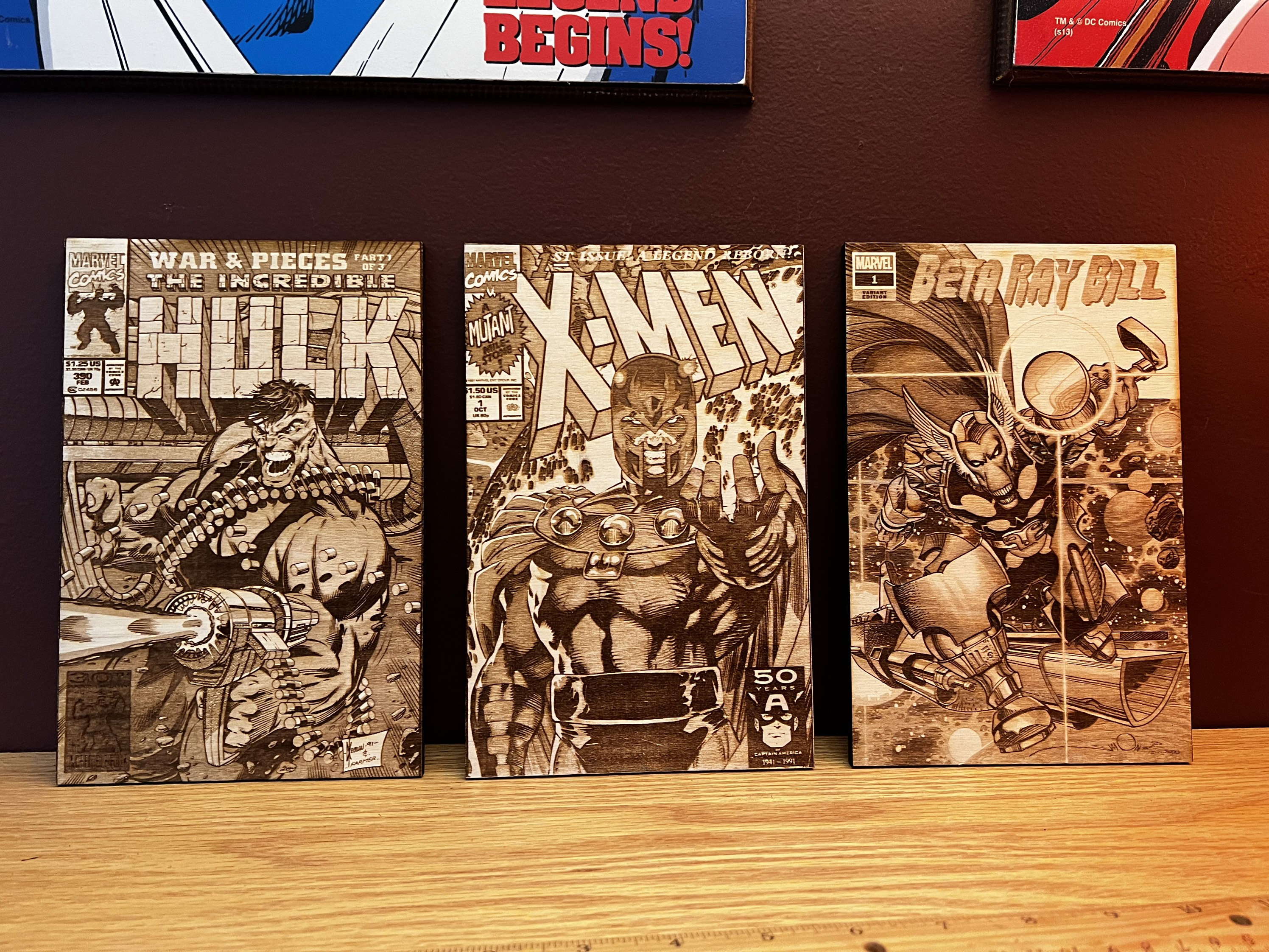 X-men Magneto, Hulk and Bet Ray Bill Laser Engraved Wood Comic Book ...