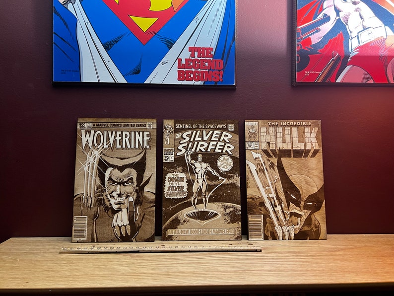 Laser Engraved Wooden Comic Book Covers: Silver Surfer, Hulk, Wolverine ...