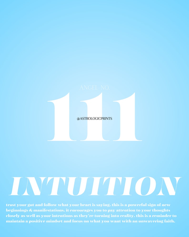 Angel Number Poster 111 Intuition Teen Room Decor / Zodiac Decor / Home ...