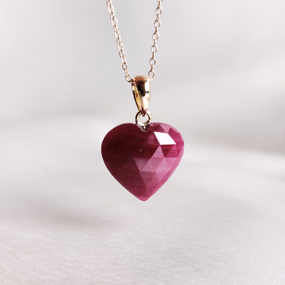 Natural Ruby Heart Pendant, 14K Solid Yellow Gold Ruby Pendant, July ...