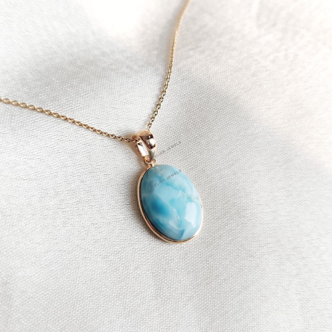 Natural Larimar Pendant, 14K Solid Yellow Gold Larimar Pendant ...