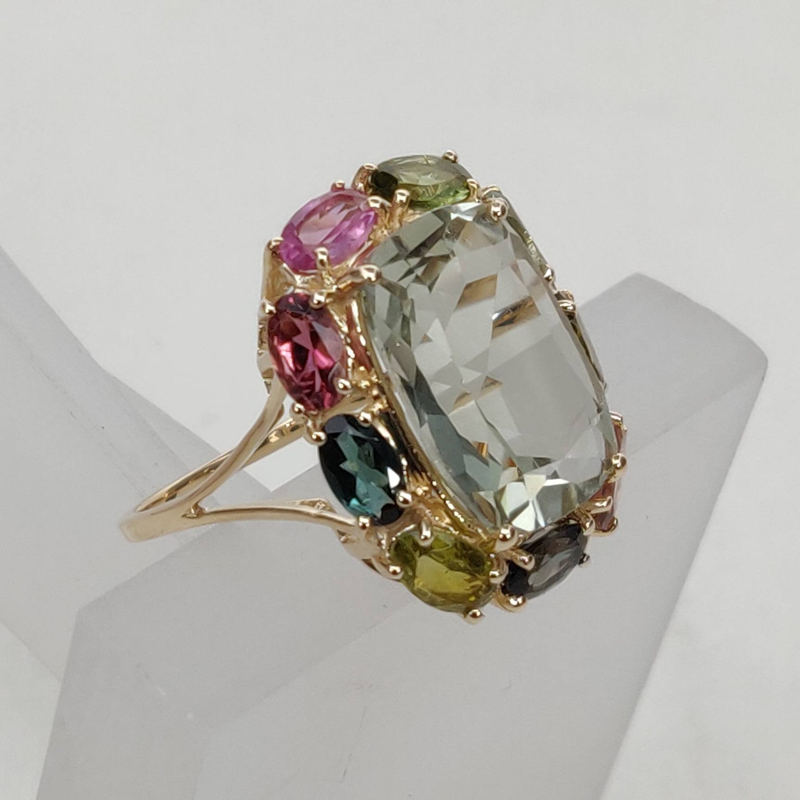 14K Yellow Solid Gold Gemstone Ring Natural Multi Tourmaline - Etsy