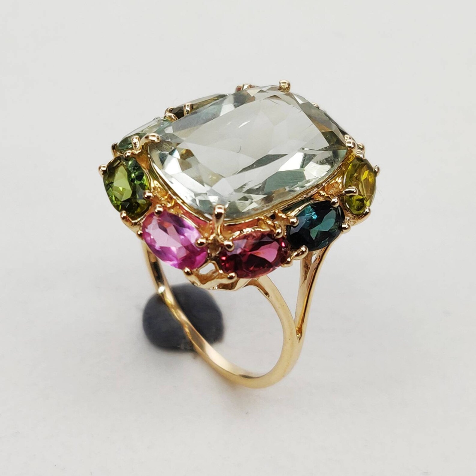 14K Yellow Solid Gold Gemstone Ring Natural Multi Tourmaline - Etsy