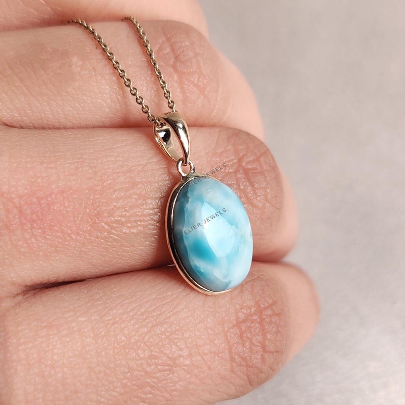 Natural Larimar Pendant, 14K Solid Yellow Gold Larimar Pendant ...