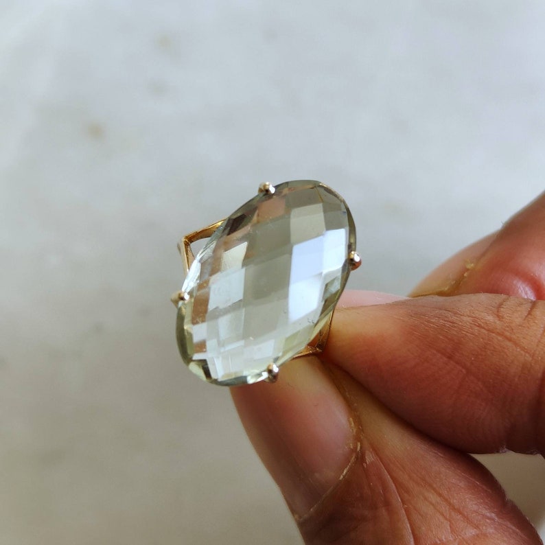 14K Gold Natural Green Amethyst Ring Natural Green Amethyst - Etsy