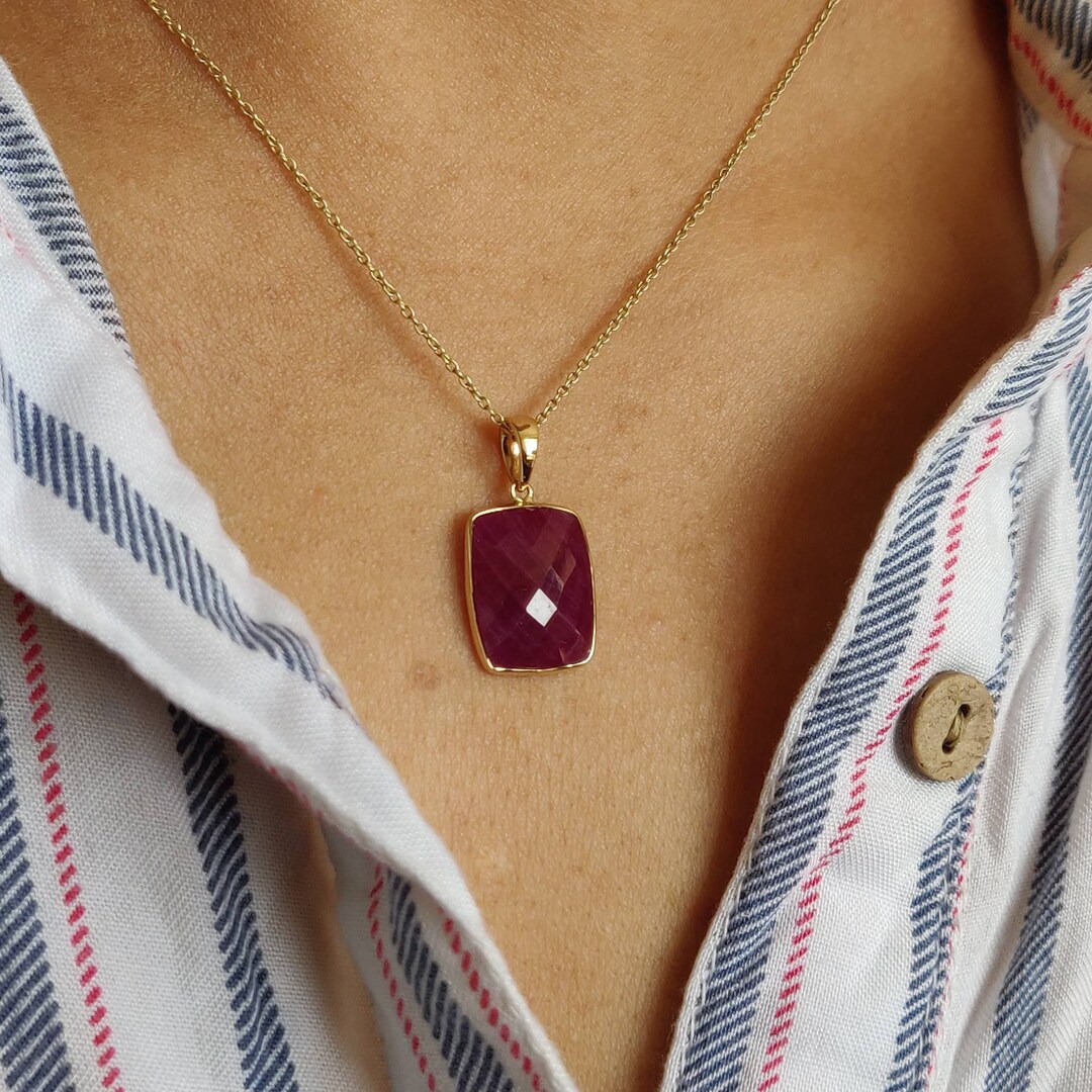 Natural Ruby Pendant, 14K Solid Yellow Gold Ruby Pendant, July ...