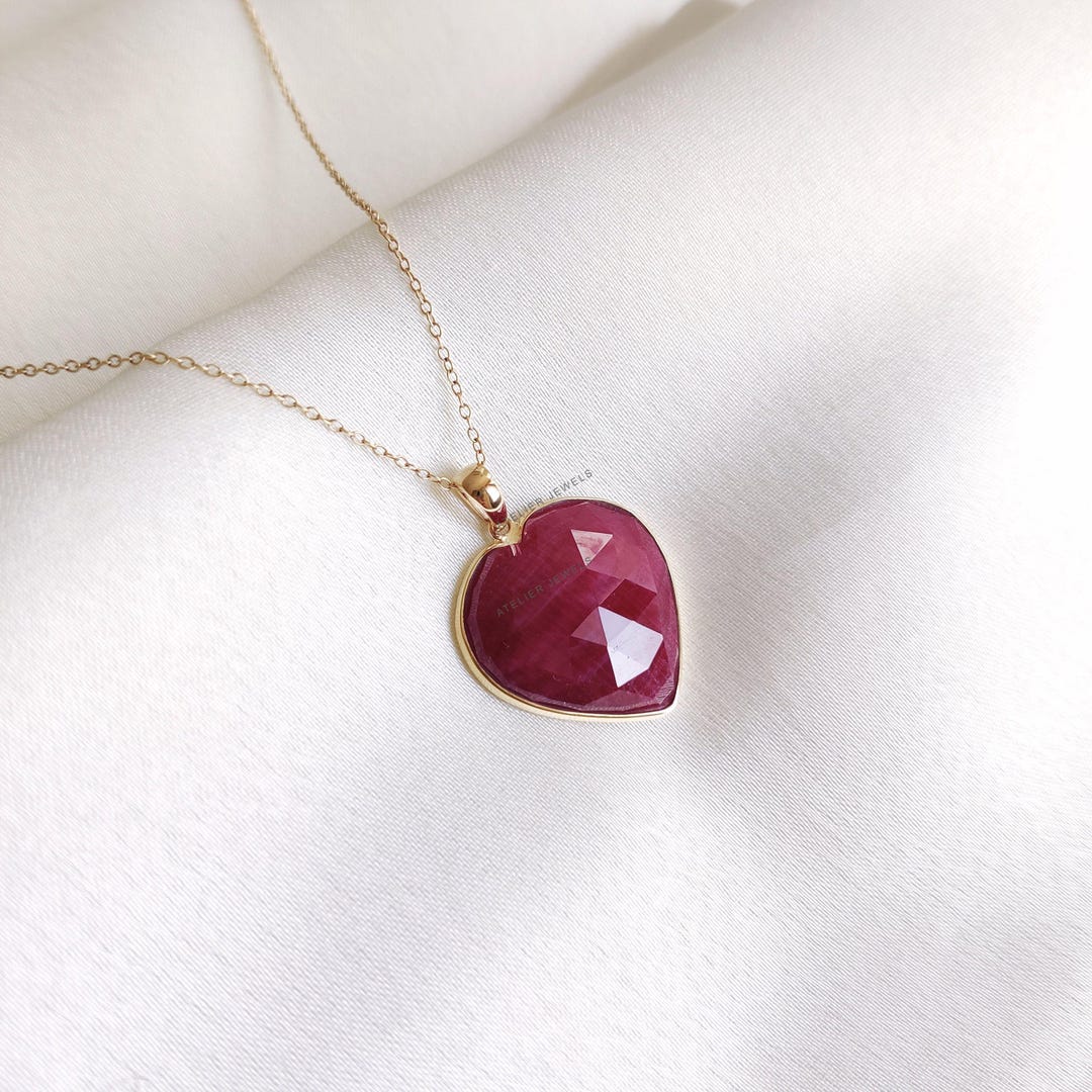 14K Solid Yellow Gold Natural Ruby Heart Pendant, July Birthstone - Etsy