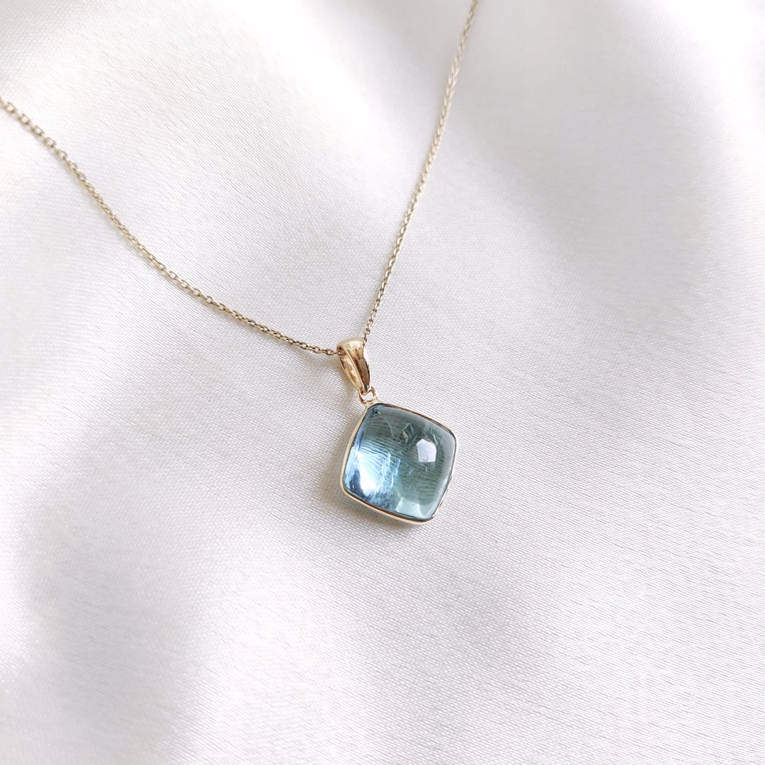 Natural Aquamarine Pendant, 14K Solid Yellow Gold Aquamarine Pendant ...
