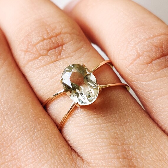 Natural Green Amethyst Ring 14K Solid Yellow Gold Ring February Birthstone Ring Dainty Green Amethyst Jewelry Christmas Present
