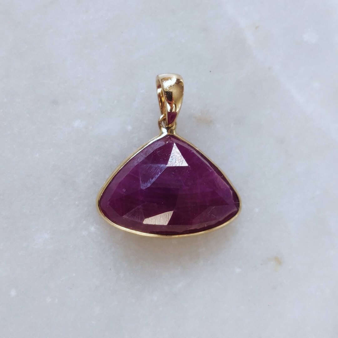 14K Gold Natural Ruby Pendant, Solid Yellow Gold Ruby Pendant, July ...