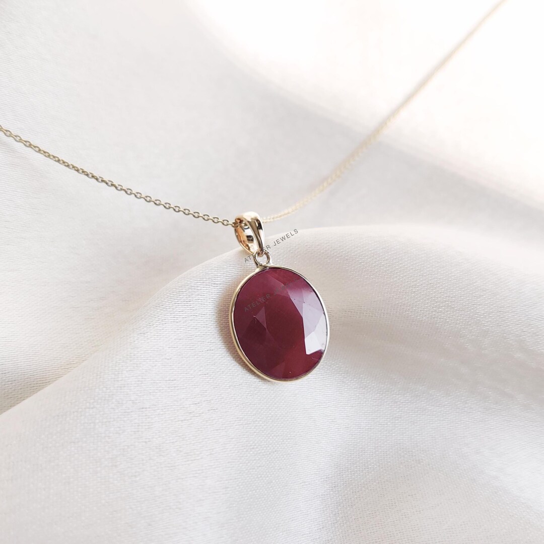 Natural Ruby Pendant, 14K Solid Yellow Gold Ruby Pendant, July ...