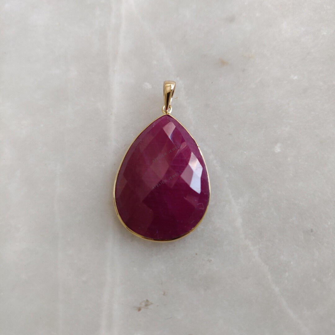 Natural Ruby Pendant, 14K Solid Yellow Gold Ruby Pendant, July ...